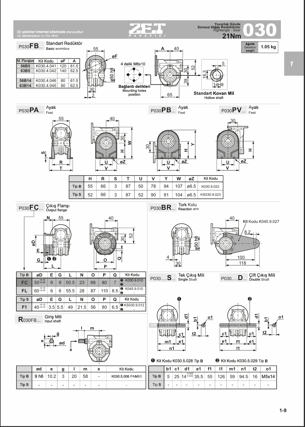 P030 i: 1/40 63B14 Yuvarlak Gövde Sonsuz Vidalı Redüktör